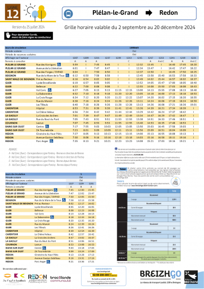 Redon > Plélan-le-Grand | Ligne 12 | Redon Agglomération